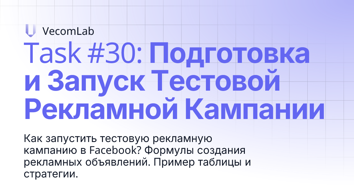Task #30: Подготовка и Запуск Тестовой Рекламной Кампании | VecomLab