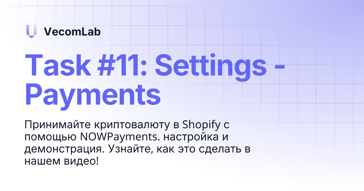 Task #11: Settings - Payments | VecomLab